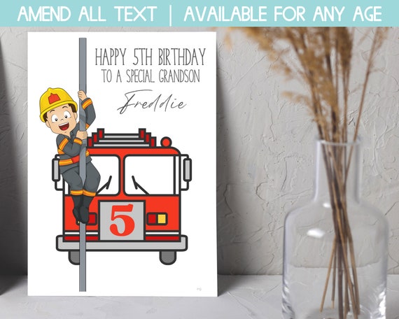 Personalised Fireman Birthday Card Fire Engine Birthday Card - Etsy