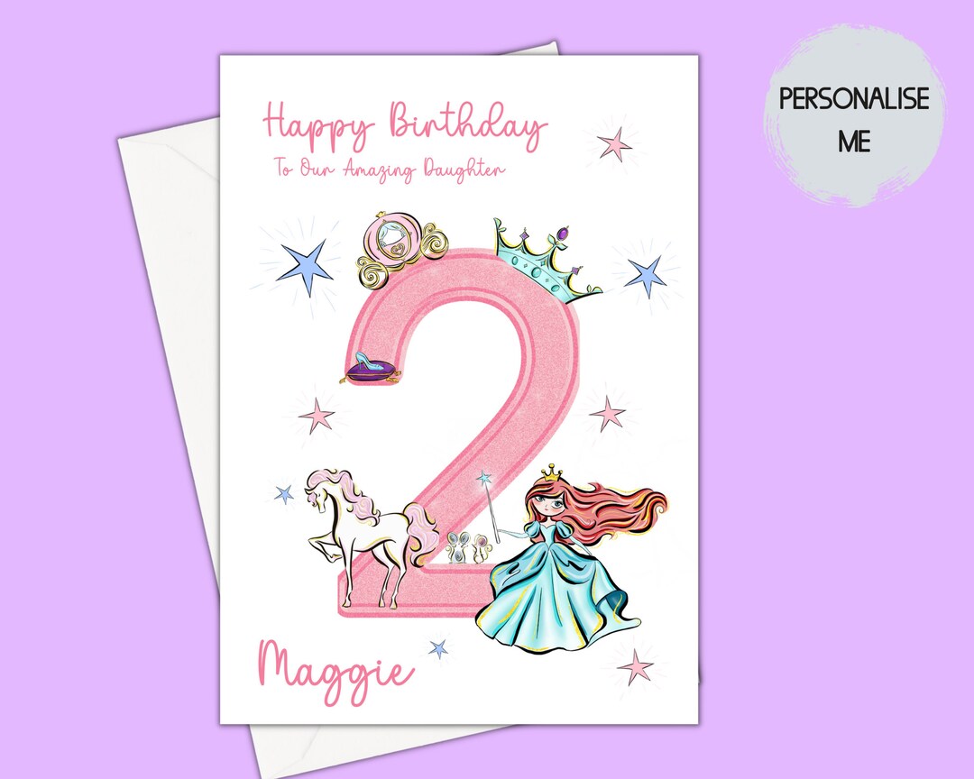 2nd Birthday Card Daughter, Personalised Princess Birthday Card ...