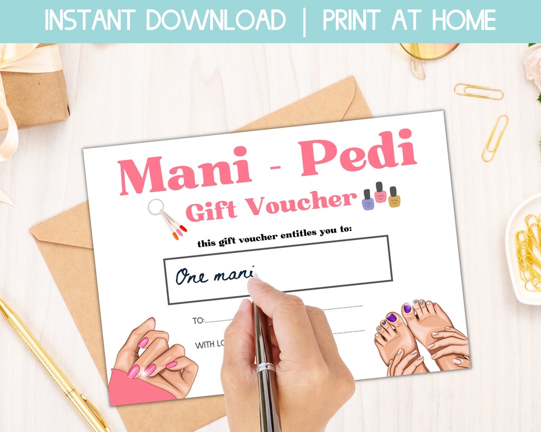 Mani Pedi Coupon, Nail Salon Gift Card, Printable Gift Card, Birthday ...