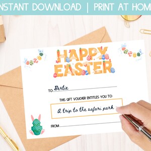 Easter Gift Certificate, Instant Download Easter Gift Card, Printable ...