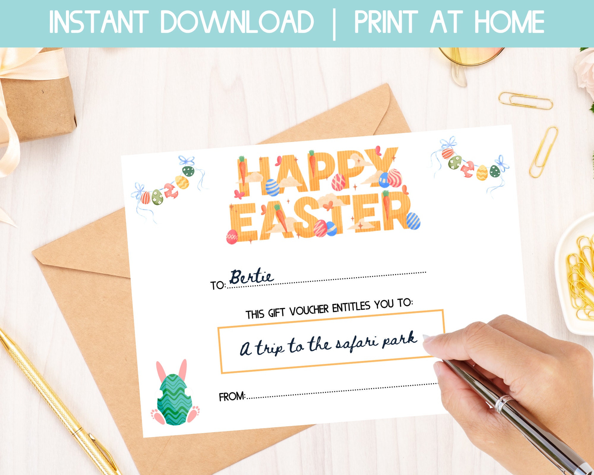 Easter Gift Certificate, Instant Download Easter Gift Card, Printable ...