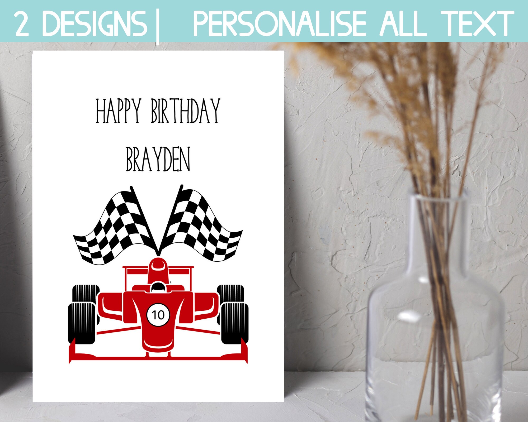 Personalised Racing Car Birthday Card for Boys, F1 Birthday Card for ...