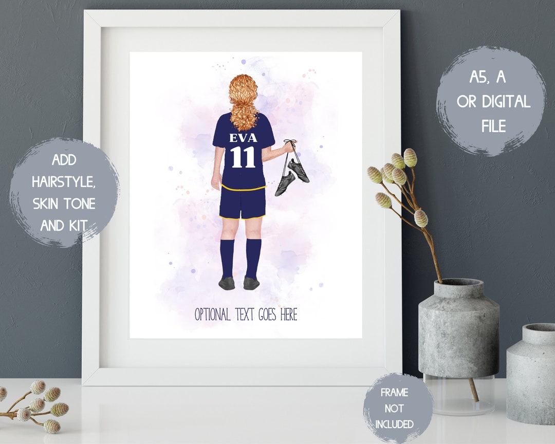 Personalised Female Football Print, Soccer Gifts for Girls, Football ...