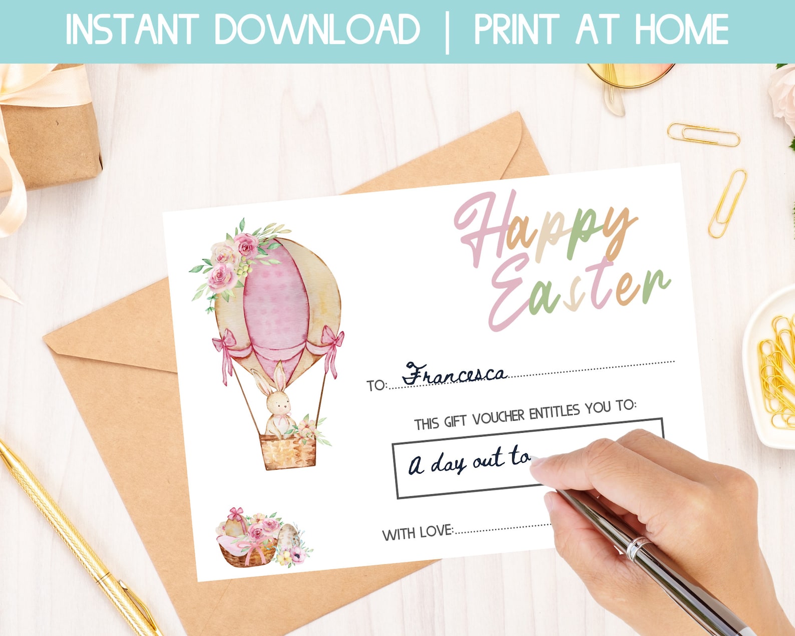 Easter Gift Certificate, Instant Download Easter Gift Card, Printable ...