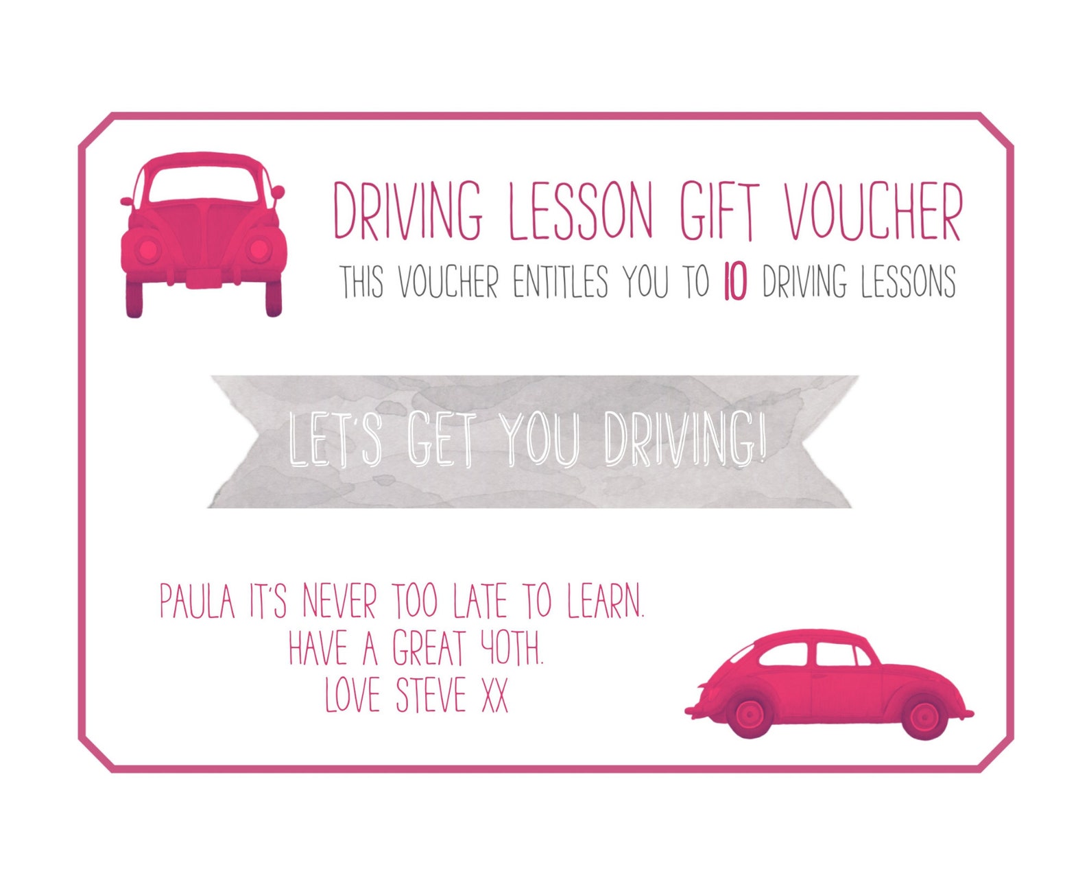 Printable Driving Lesson Voucher 17th Birthday Gift Voucher | Etsy