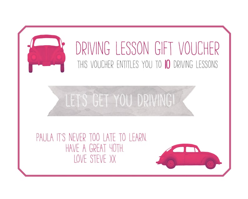 Printable Driving Lesson Voucher 17th Birthday Gift Voucher | Etsy