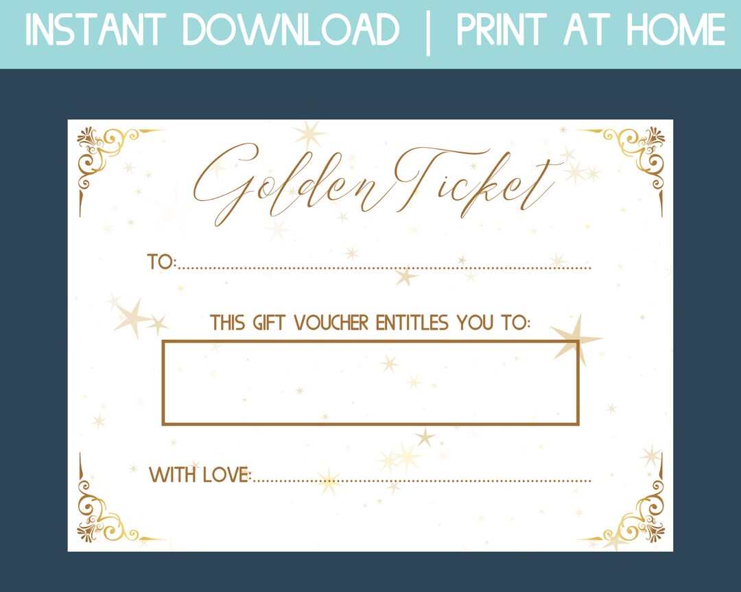 Golden Ticket Printable, Gift Golden Ticket, Printable Gift Certificate ...