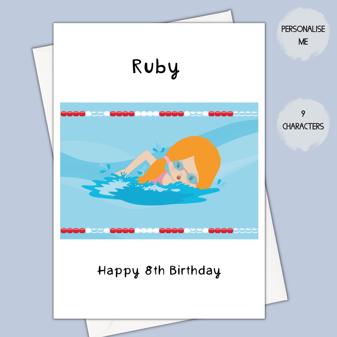 Personalised Swimming Birthday Card 9th Birthday Card for - Etsy