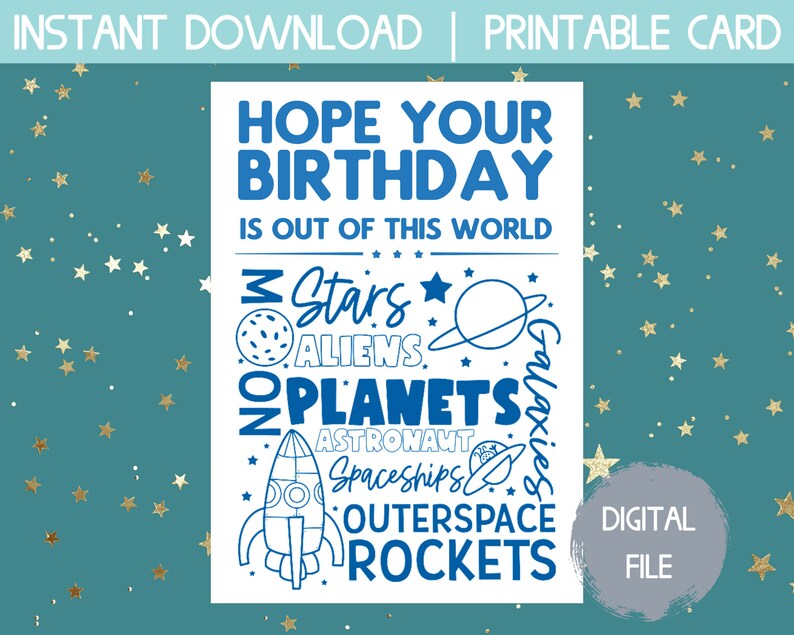 Printable Space Birthday Card Printable Birthday Card for - Etsy