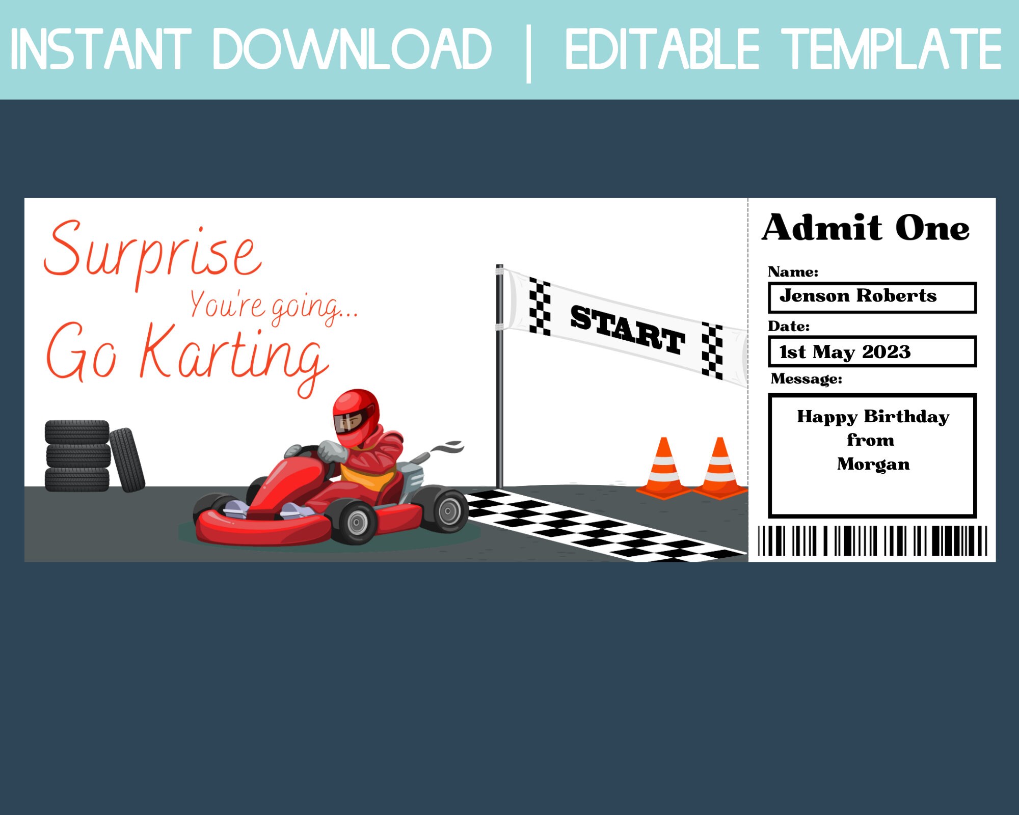Editable Go Karting Ticket Template, Go Karting Gift Voucher, Surprise ...
