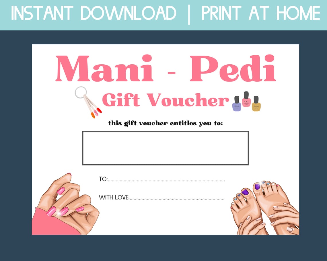 Mani Pedi Coupon, Nail Salon Gift Card, Printable Gift Card, Birthday ...