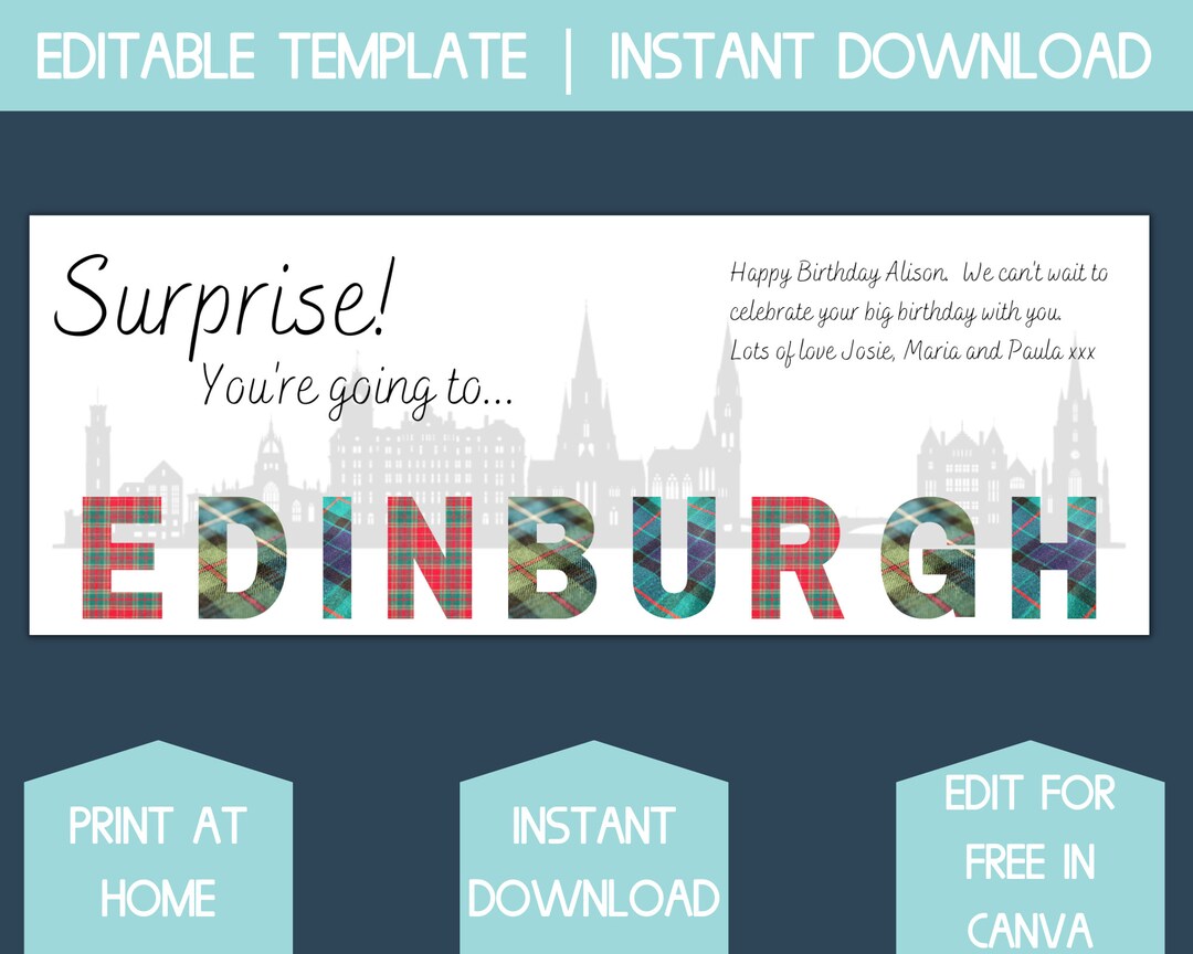 Edinburgh Ticket Template, Break Away Gift Voucher, Printable Weekend ...
