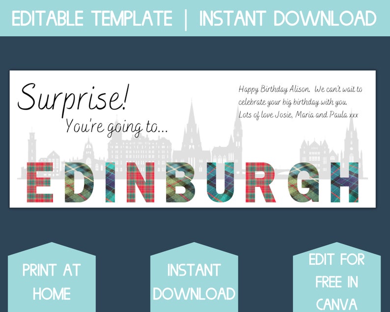 Printable Edinburgh Ticket Template Break Away Gift Voucher - Etsy