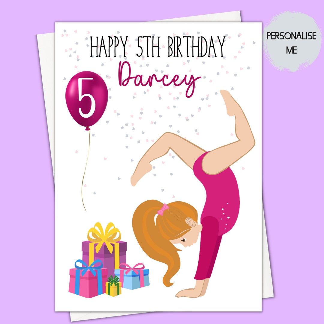 Gymnast Card, 5th Birthday Card Girl, Personalised Gymnastics Birthday ...