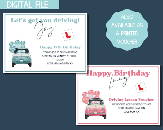 Printable Driving Lesson Voucher 17th Birthday Gift Voucher - Etsy