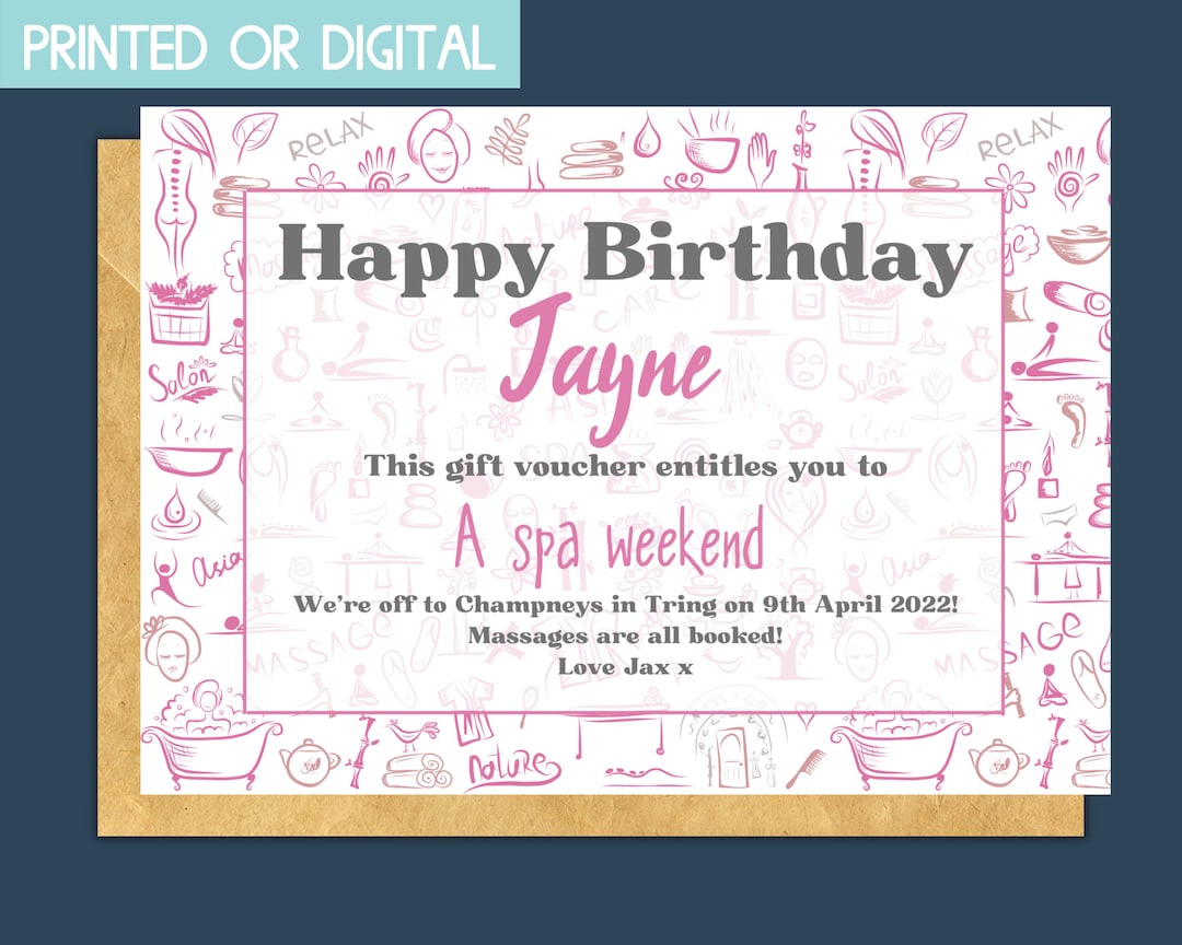 Spa Day Gift Card, Gift Certificate Template Printable, Spa Treatment ...