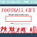 Football Gift Certificate, Football Gift Card, Printable Gift Card ...