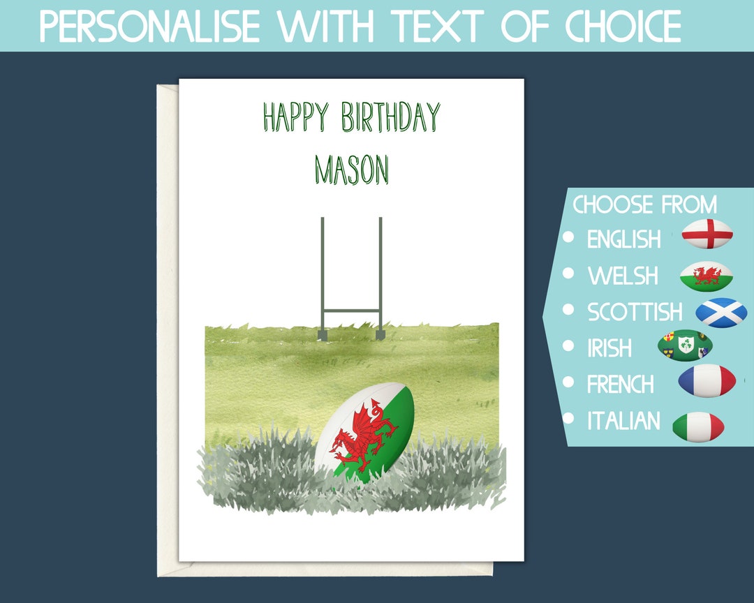 Welsh Rugby Birthday Card, Six Nations Rugby, Irish Rugby, Personalised ...