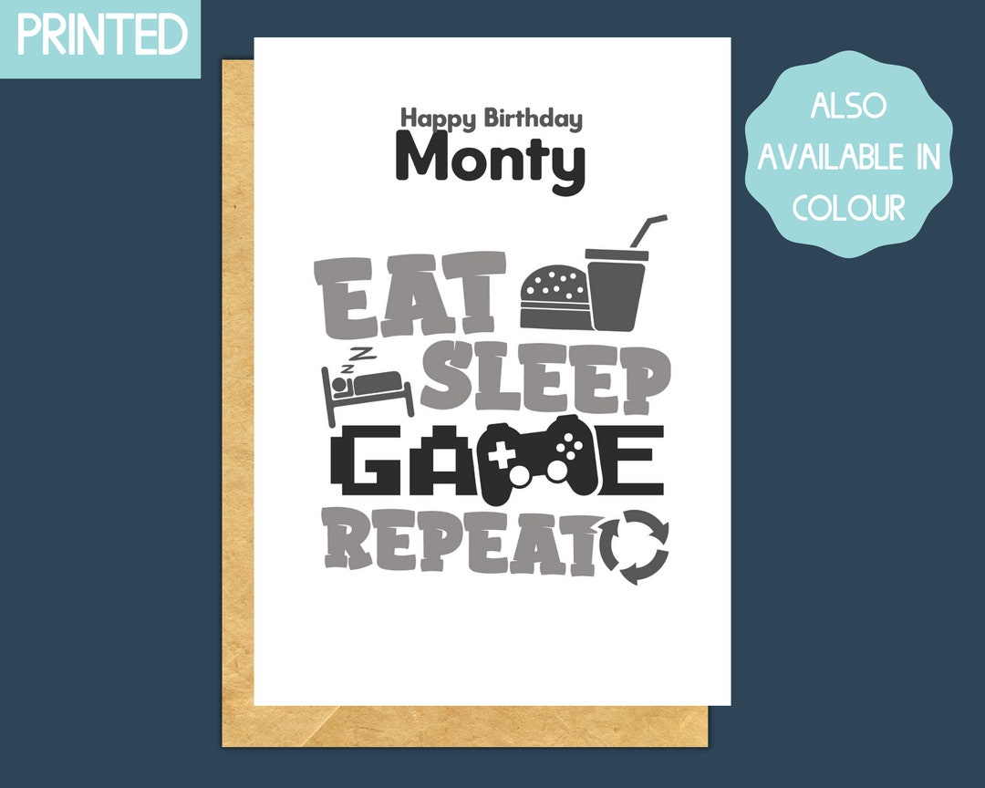 Gaming Birthday Card for Teenage Boy, Eat Sleep Game Repeat, Gamer ...
