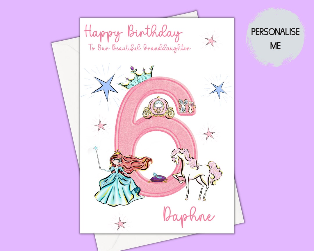 6th Birthday Card Girl, Personalised Princess Card Daughter, 6th ...