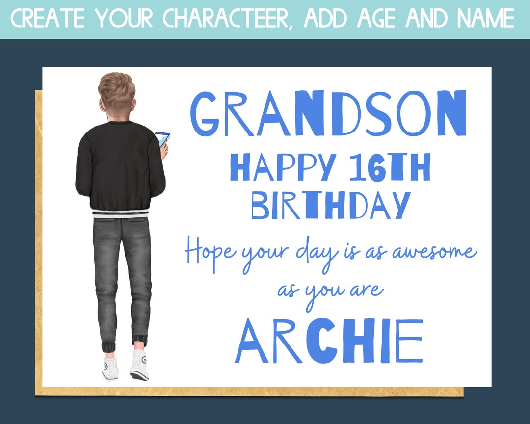 Personalised 16th Birthday Card Grandson Birthday Card For Etsy UK Personalised 16th Birthday Card Grandson Birthday Card For Etsy UK