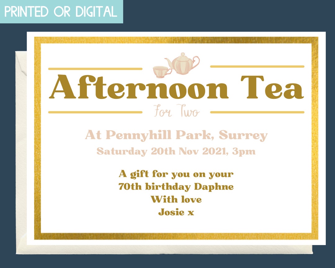 Afternoon Tea Gift Voucher, Birthday Voucher for Friend, Printable ...