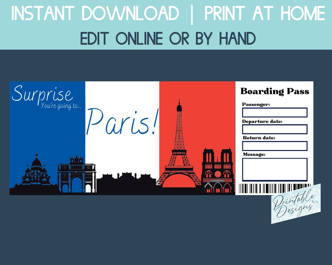 Paris Boarding Pass, Travel Ticket Gift, Paris Girls Trip Gift ...