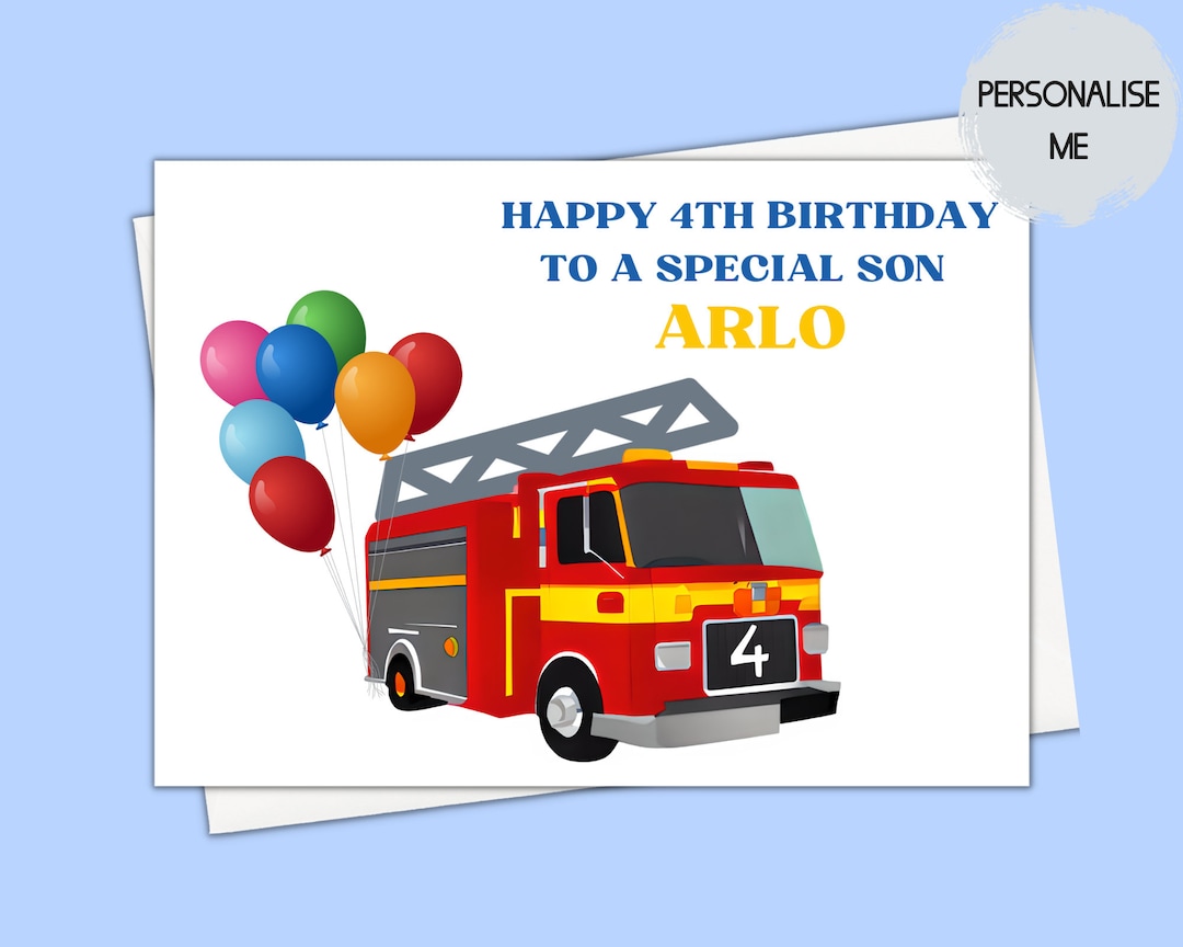 Personalised Fireman Birthday Card, Fire Engine Birthday Card, 3rd ...