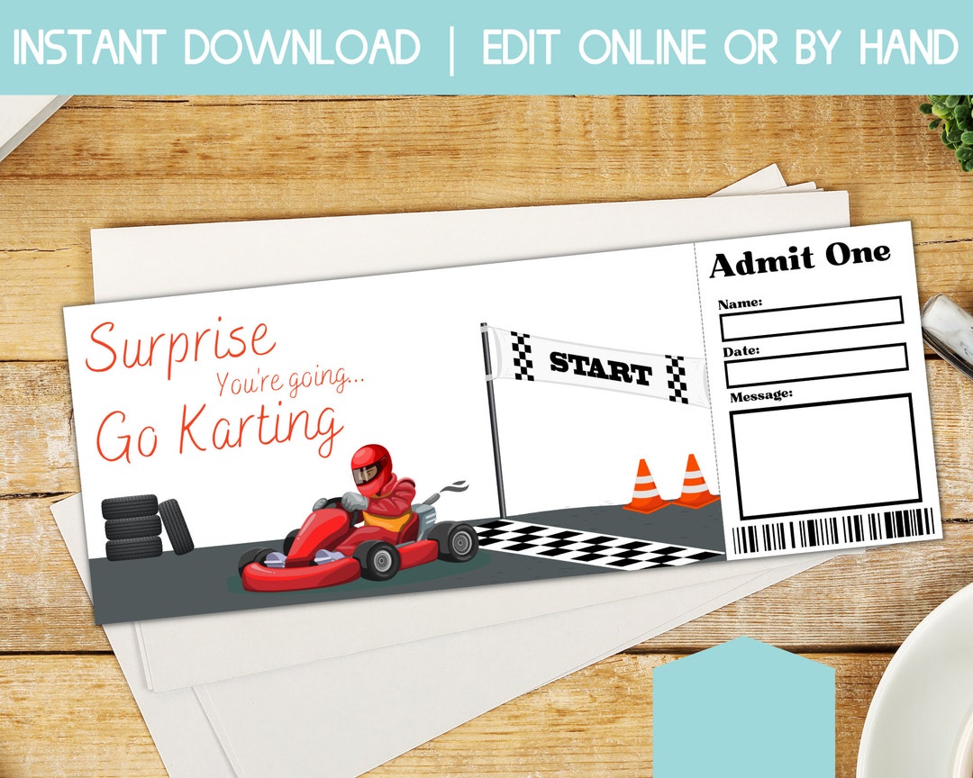 Go Kart Racing Gift Ticket, Go Karting Gift Voucher, Surprise Birthday Trip Gift Certificate ...