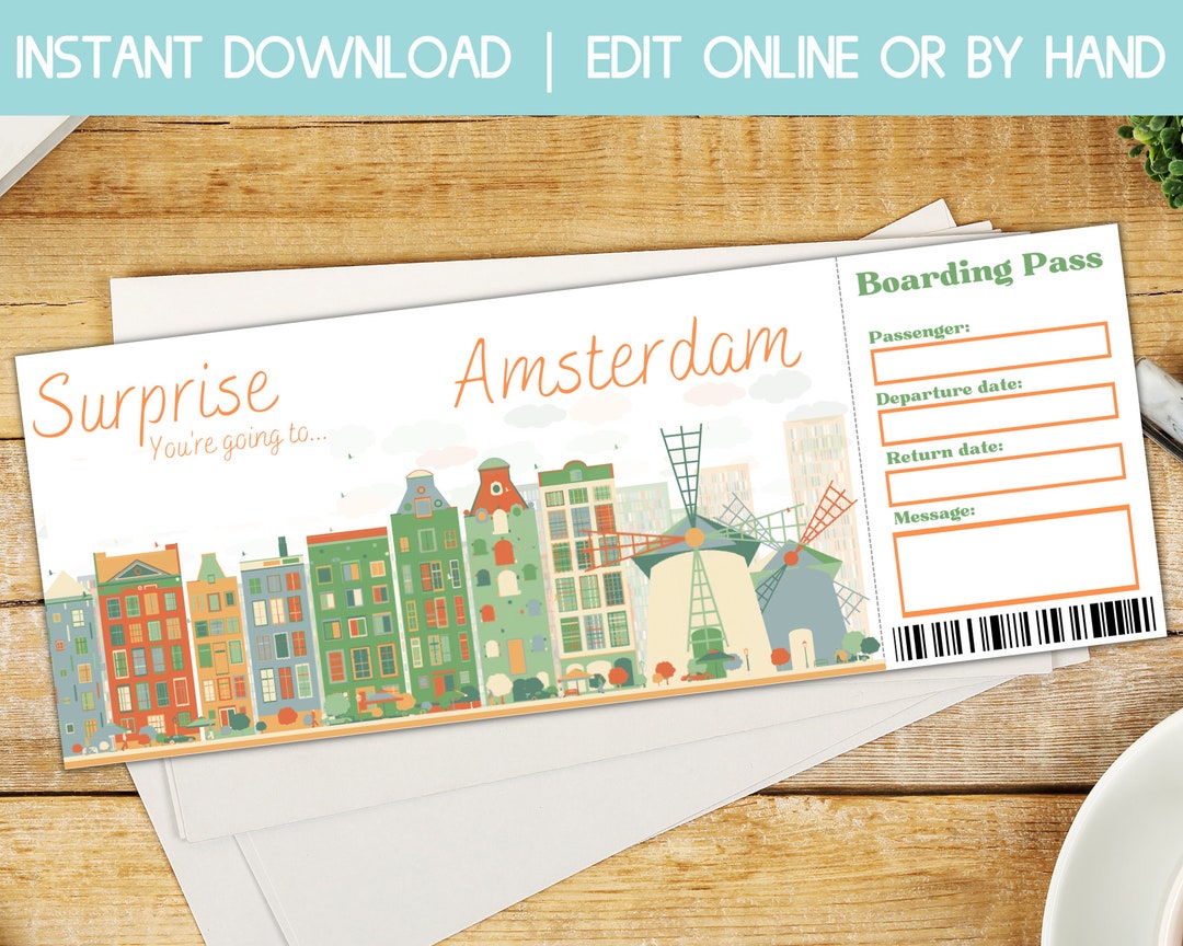 Amsterdam Boarding Pass, Travel Ticket Gift, Surprise Trip Reveal ...