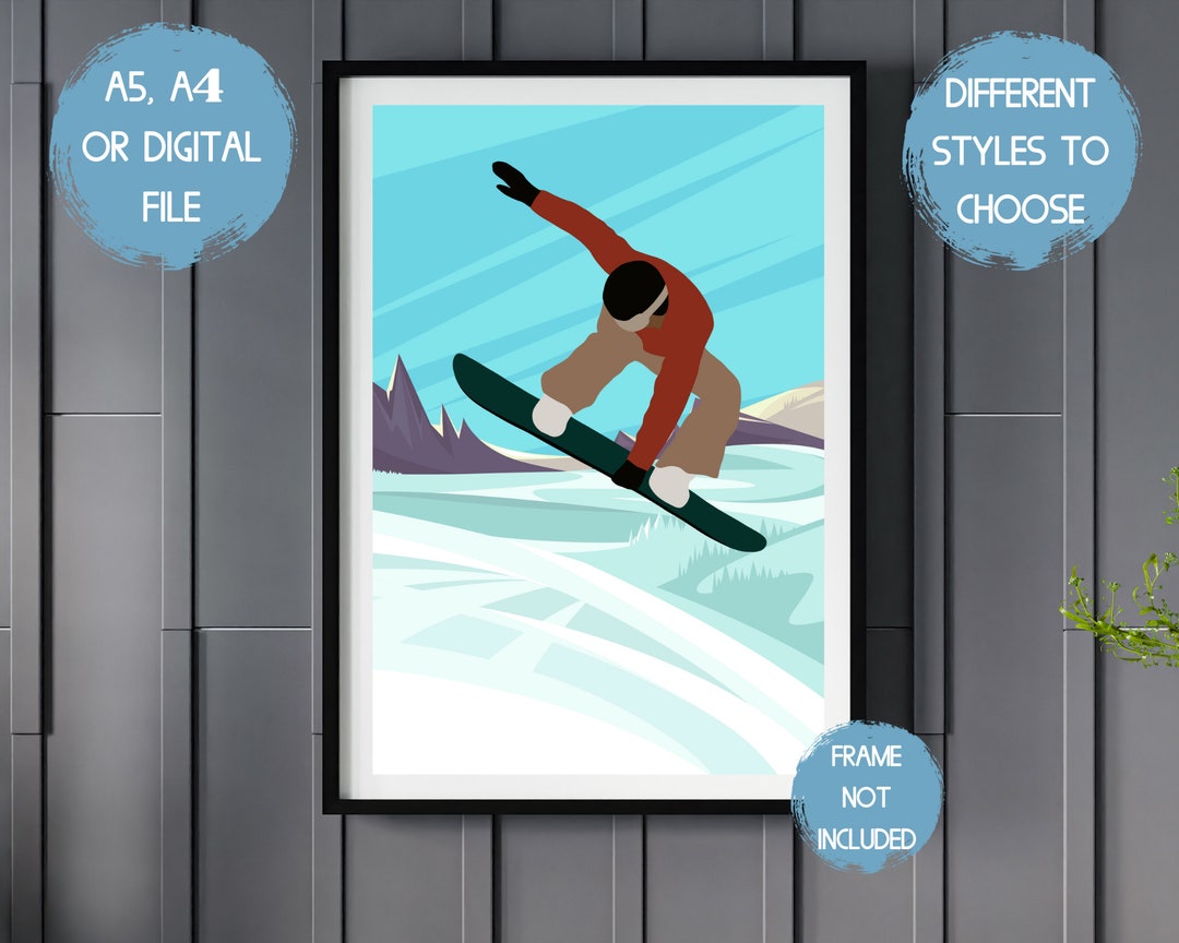 Snowboard Art Print, Snowboarding Poster, Snowboard Print, Snowboard ...