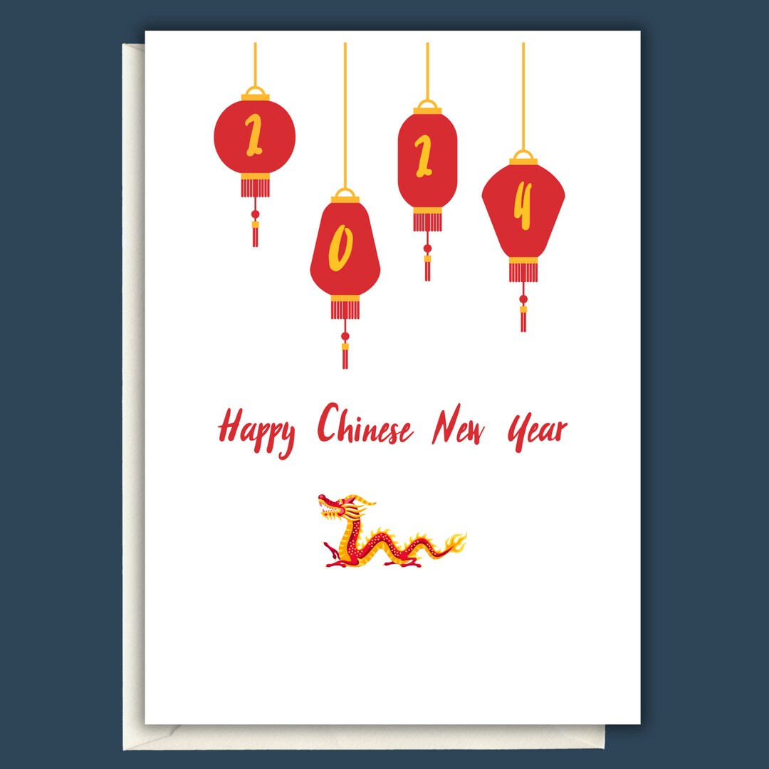Chinese New Year Card 2024 Year of the Dragon Card, Dragon Lunar New ...