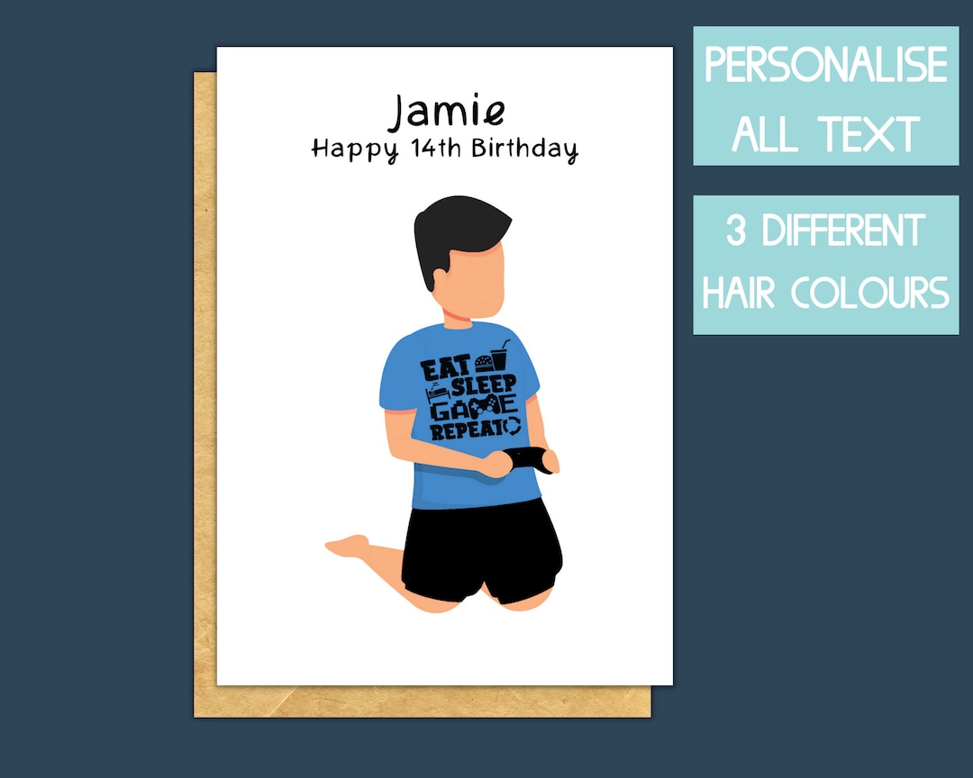 Gamer Birthday Card for 14 Year Old Boy, Eat Sleep Game Repeat, Gaming ...