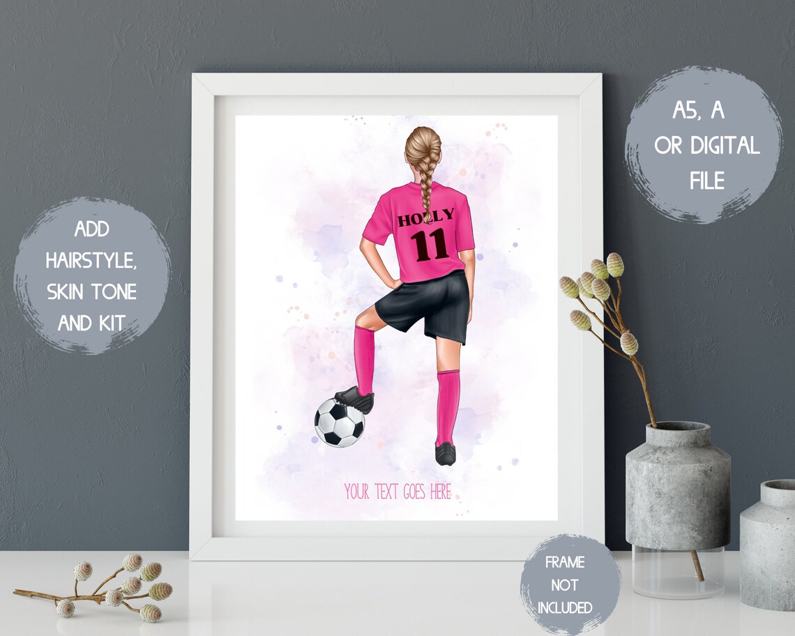 Personalised Female Football Print, Soccer Gifts for Girls, Football ...