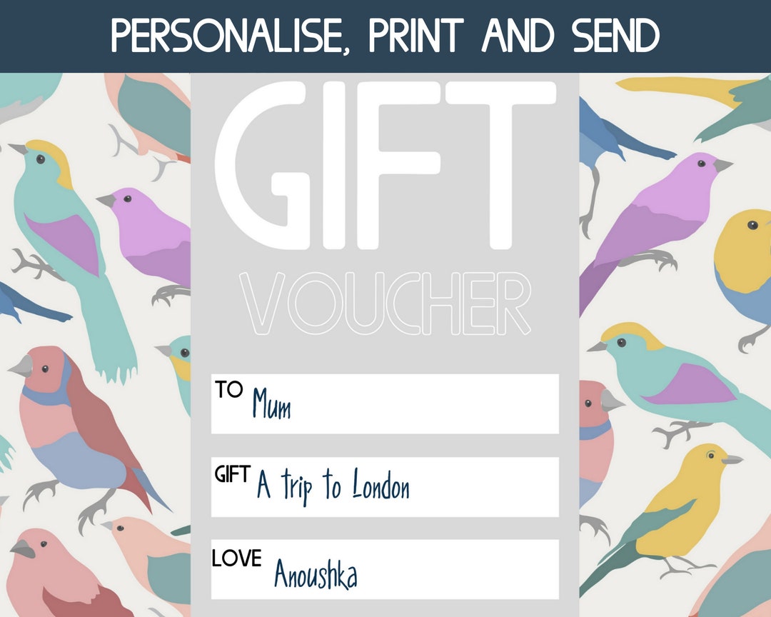 Printable Personalised Gift Voucher | Bird Theme Voucher | Gift ...