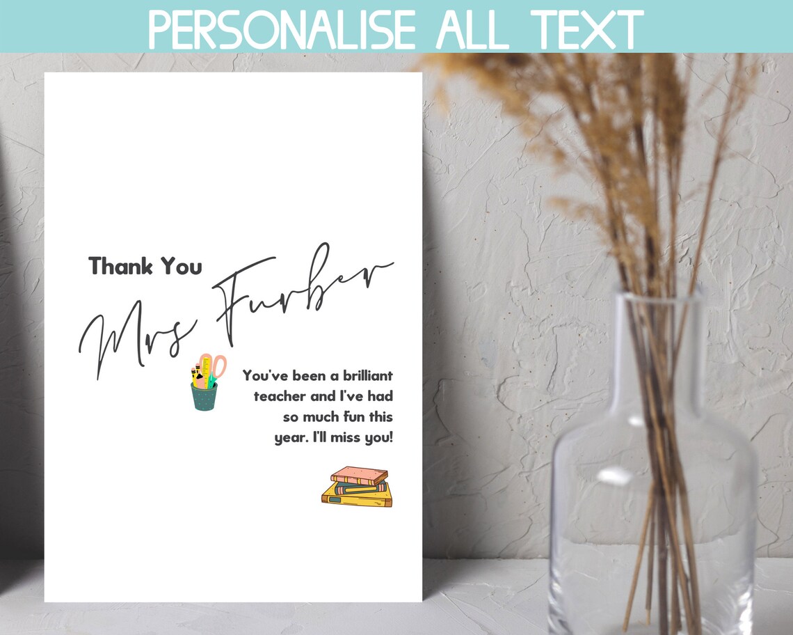 Personalised End of School Year Card Teacher Thank You Card - Etsy