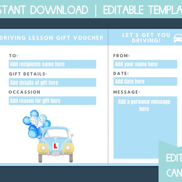 Driving Lesson Voucher Template - Etsy