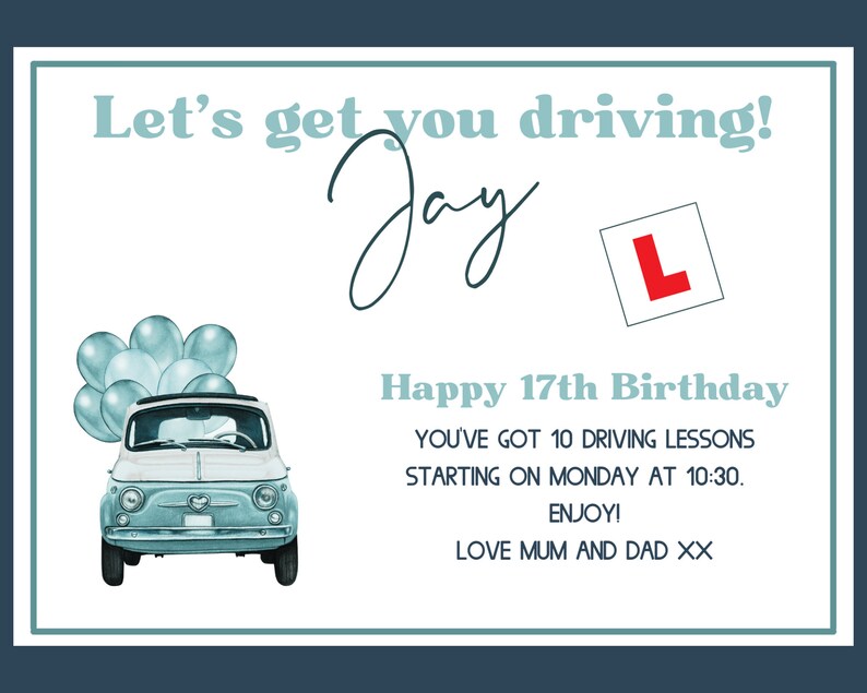 Printable Driving Lesson Voucher, 17th Birthday Gift, Voucher Template ...