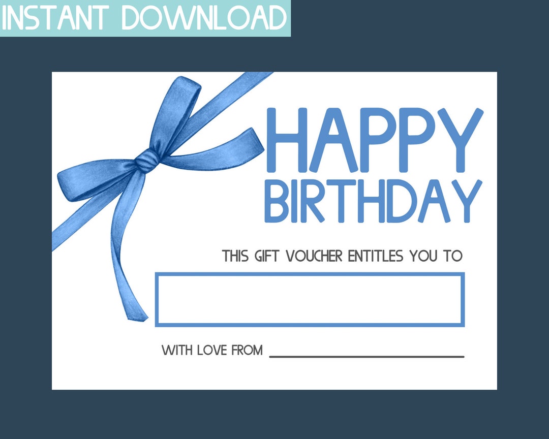 Printable Birthday Gift Certificate, Instant Download Gift Card, Happy ...