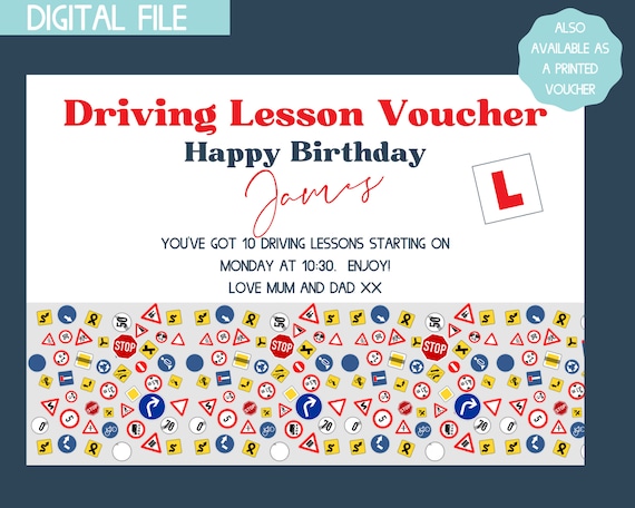 Printable Driving Lesson Voucher 16th Birthday Gift for | Etsy