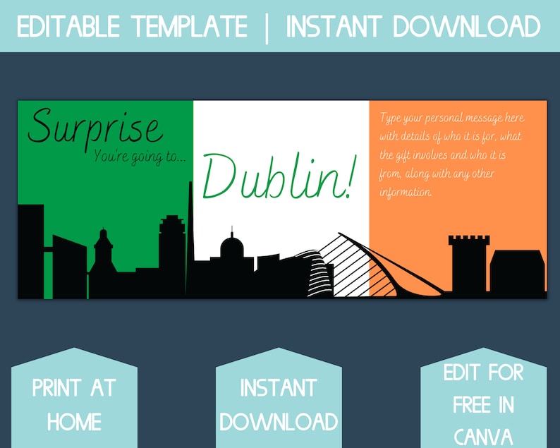 Dublin Ticket Template Printable, Dublin Hen Do, Surprise Trip Ticket ...