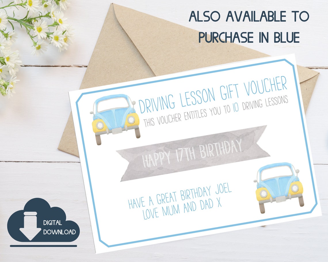 Printable Driving Lesson Voucher 17th Birthday Gift Voucher | Etsy