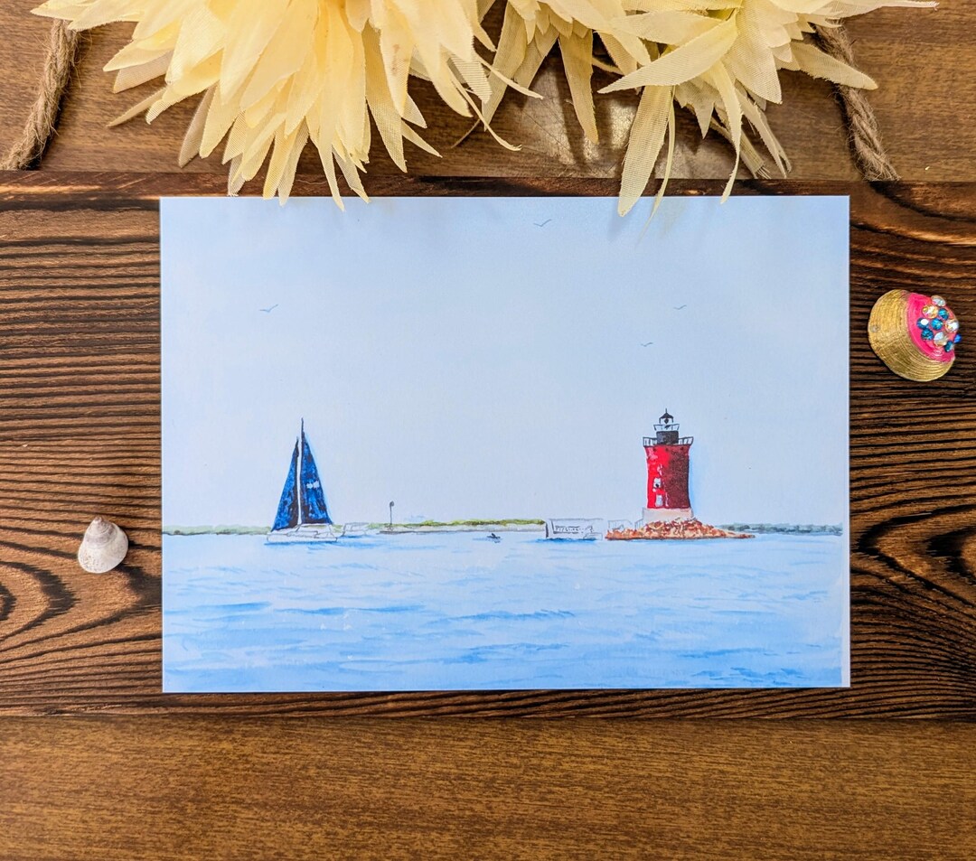 Watercolor Print of Lewes Breakwater Lighthouse, Cape Henlopen Delaware ...