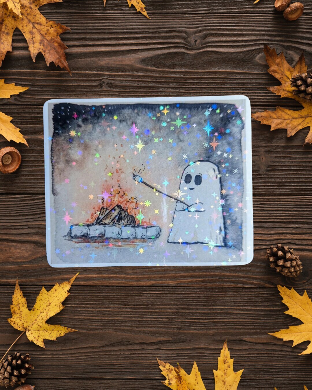 Ghost Campfire Holographic Sticker | Original Watercolor Art - Etsy