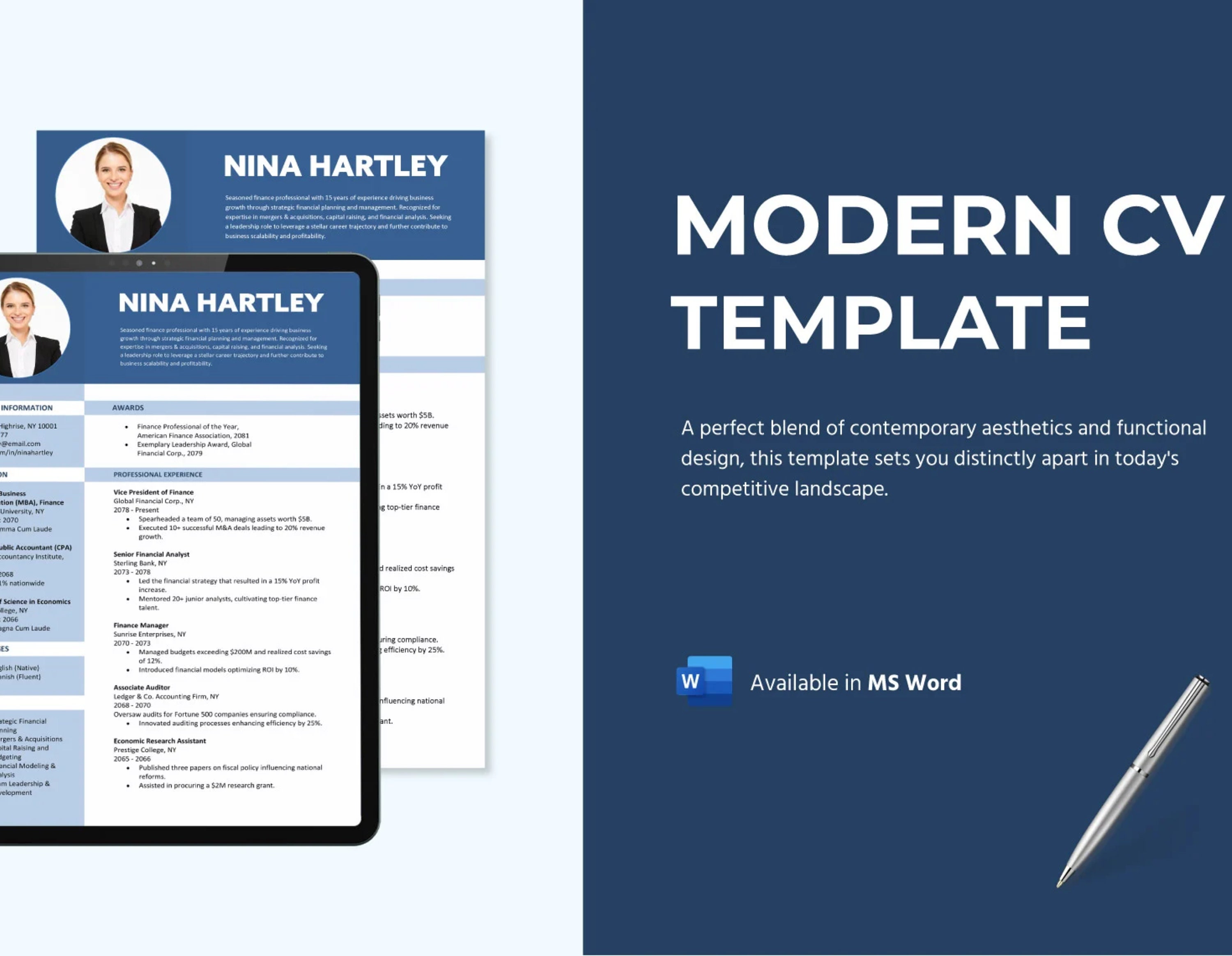 Modern CV Template, Resume Template Word, Pages, Google, ATS Resume, ATS Cv Resume Template ...