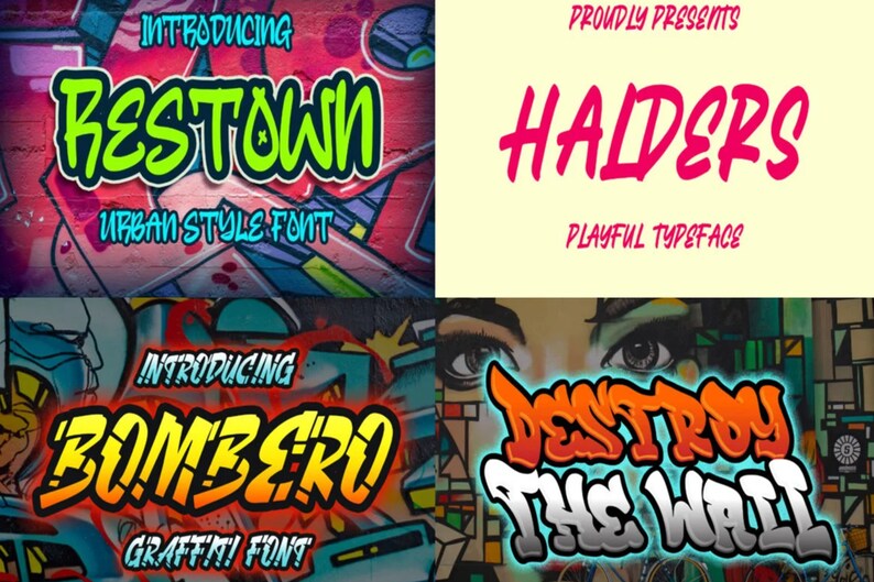 Graffiti Font Bundle, Urban Font, Vintage Font, Retro Font, Street Font ...