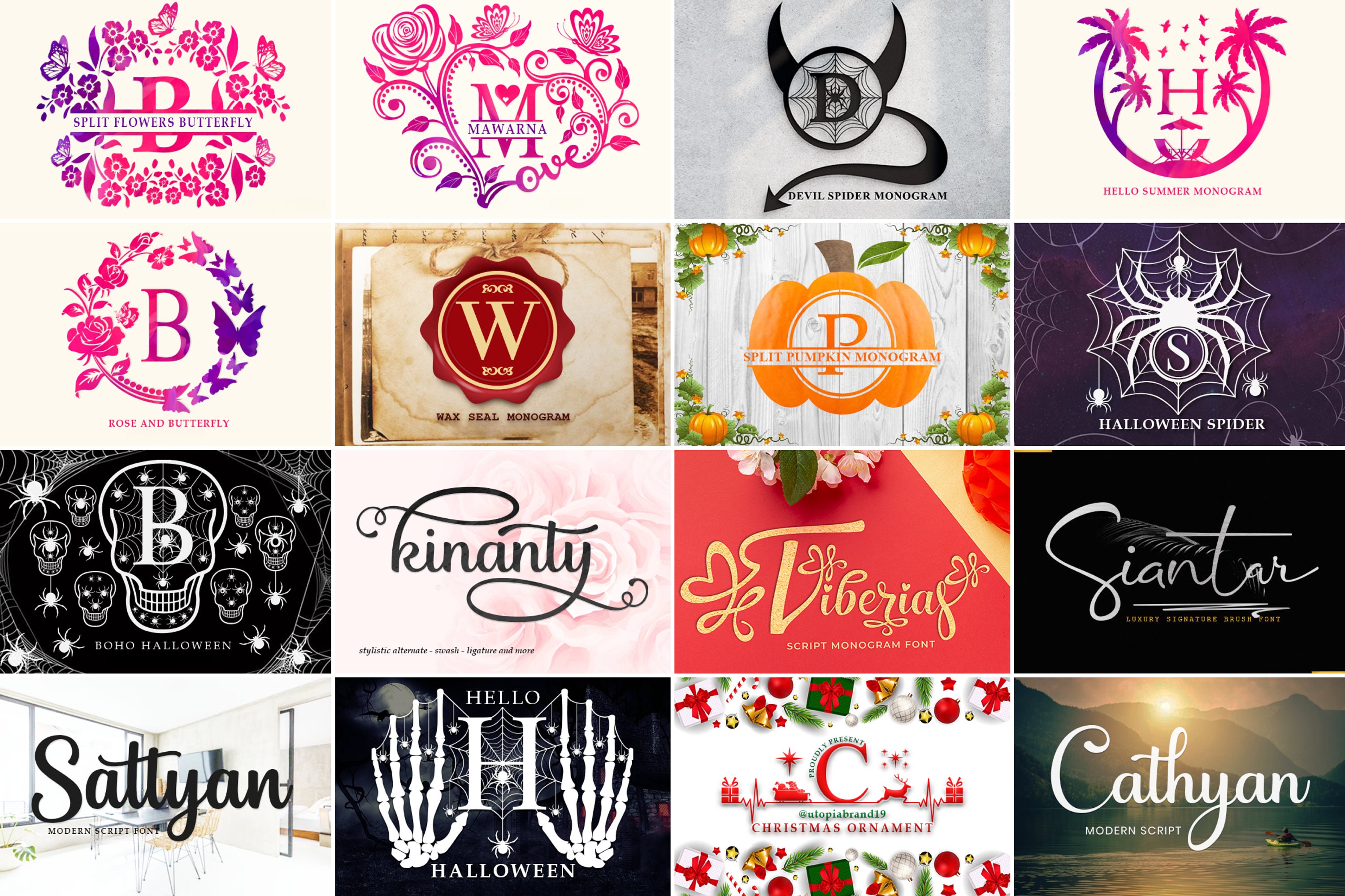 Decorative Font and Monogram Font Bundle - Calligraphy Fonts,cricut ...