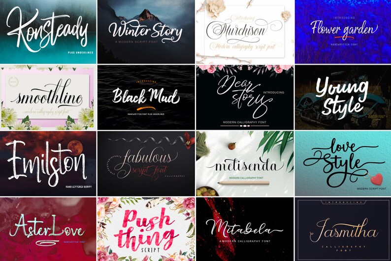 50+ Fonts Bundle Collection With Tails That Can Be Use on Cricut, Handwritten Font, Calligraphy ...