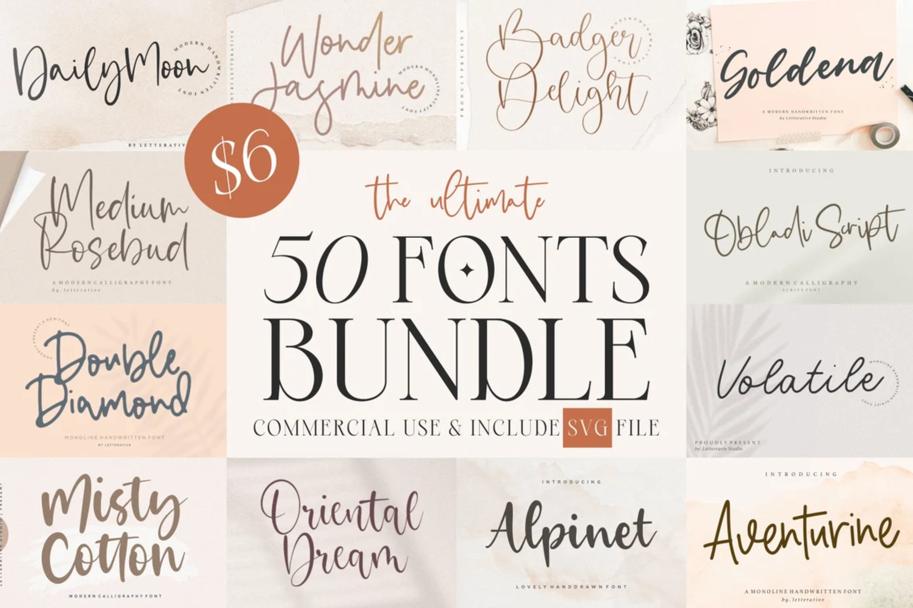 The Ultimate 50 Fonts - Font Bundle, Cricut, Canva Font, Script Font ...