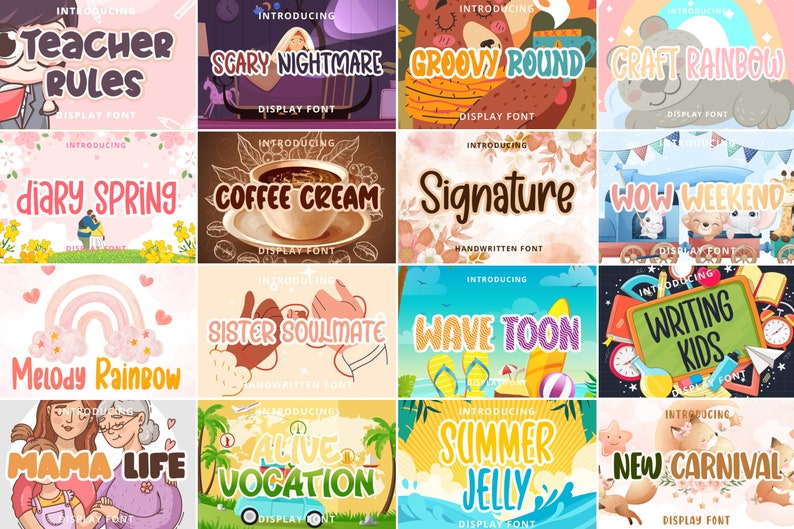 64+ Mega Cute Font Collection Bundle, Fonts Bundle Collection With ...